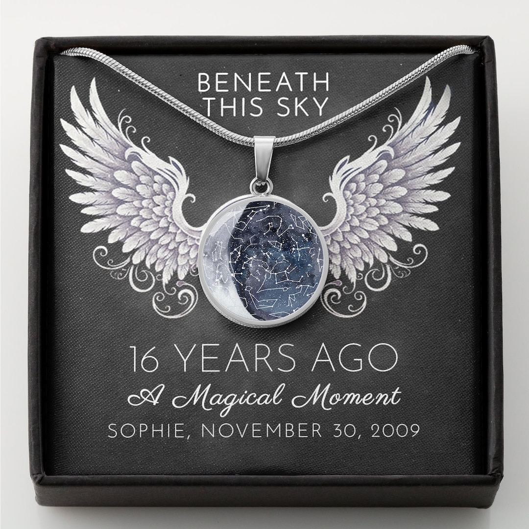 16th Birthday Gift Girl, Star Map & Moon Phase Necklace, With ...