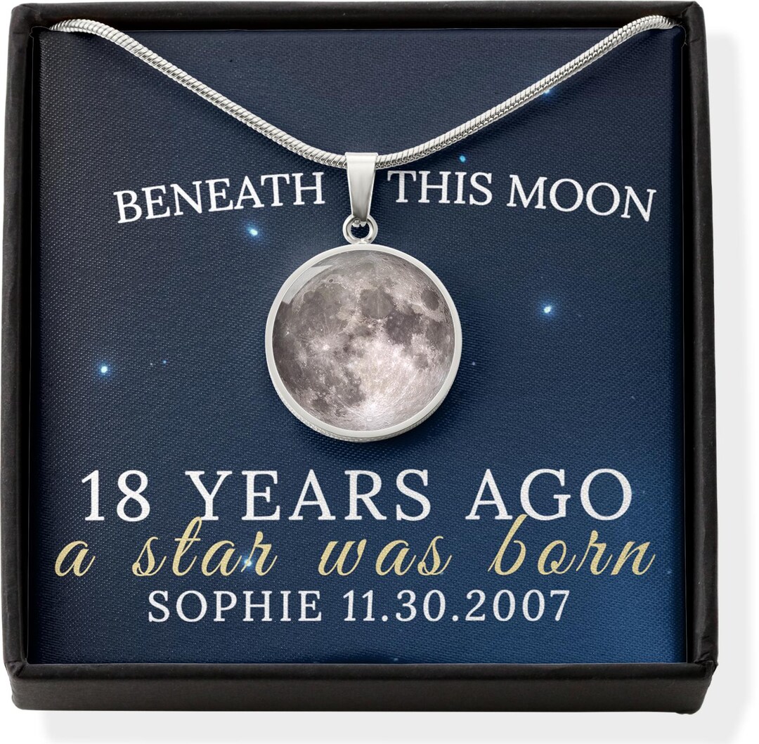 18th Birthday Gift: Personalized Moon Phase Necklace, Surgical Steel or ...