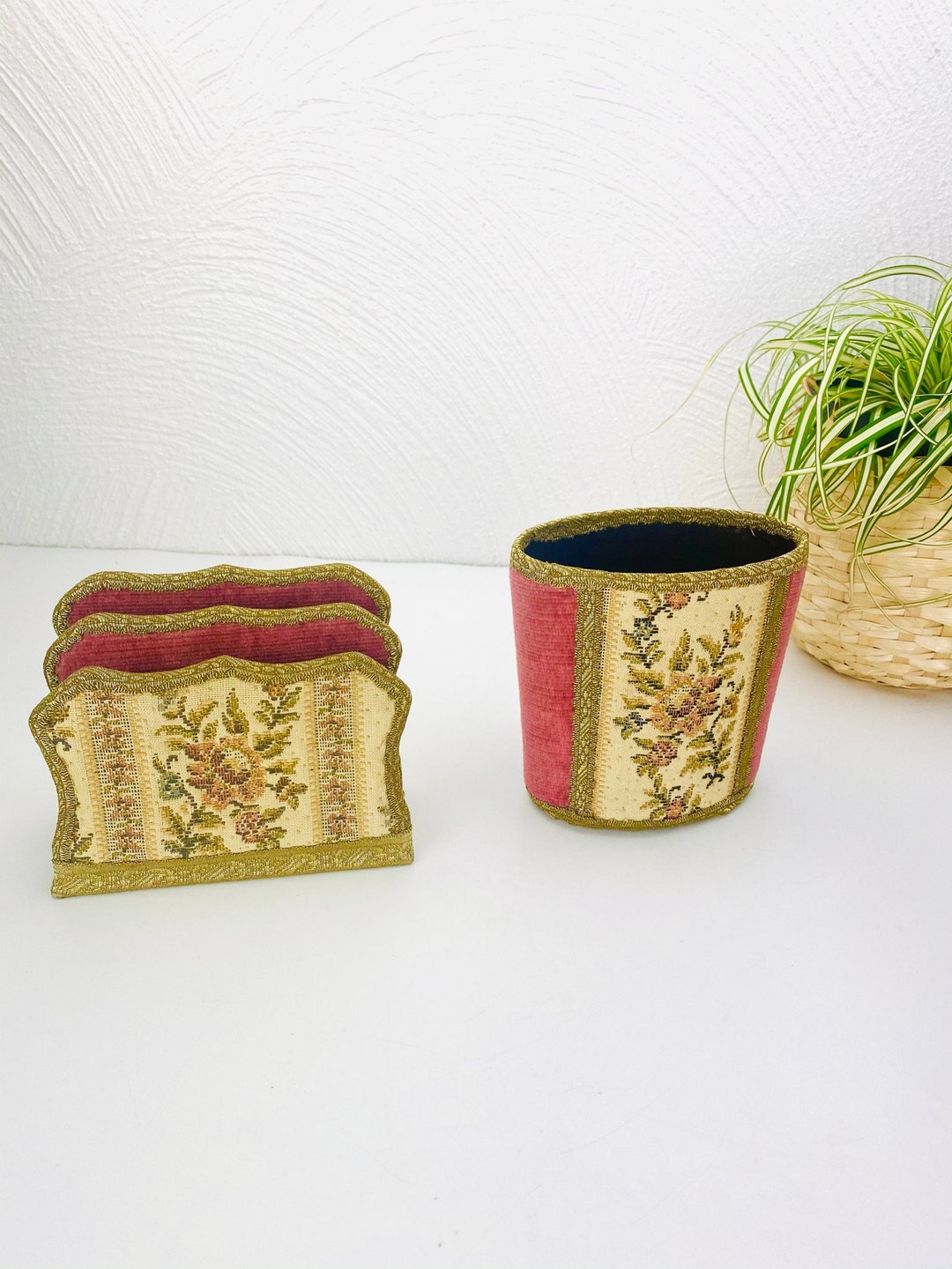 Mid Century Pen Holder and Note Holder With Velvet, Brocade and ...