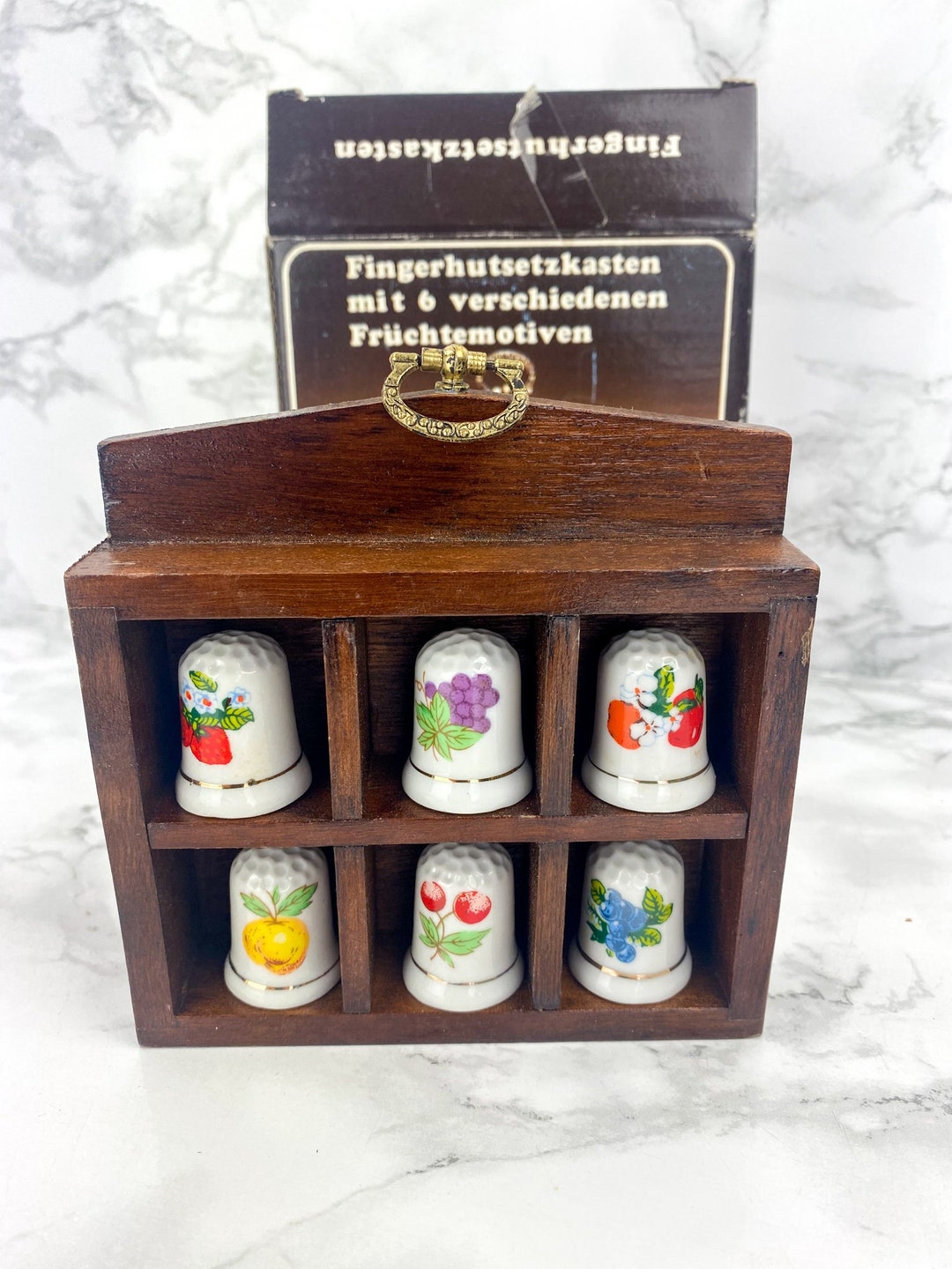 Mini Display Case With Thimbles Made of Porcelain With Fruit Motifs ...