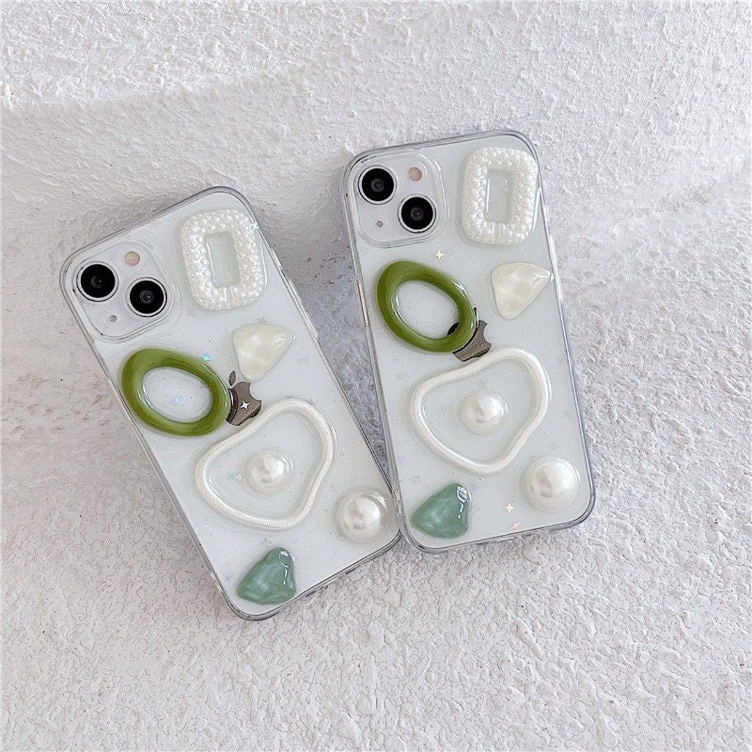 Beach Pebbles Abstract Art Phone Case With 3D Pearls Textured Clear ...