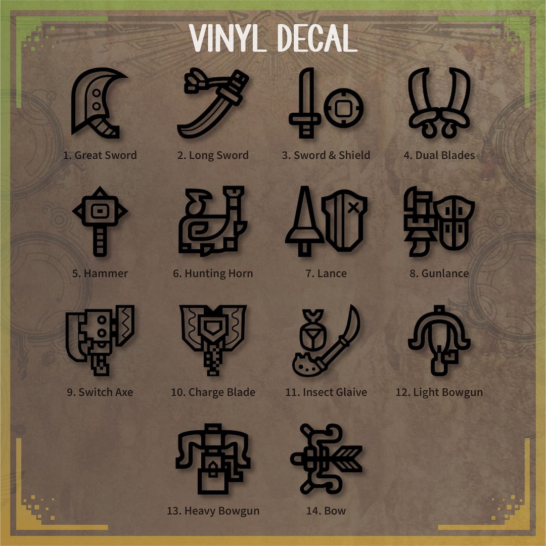 Monster Hunter Inspired - Weapon Icons | Vinyl Decal - Etsy