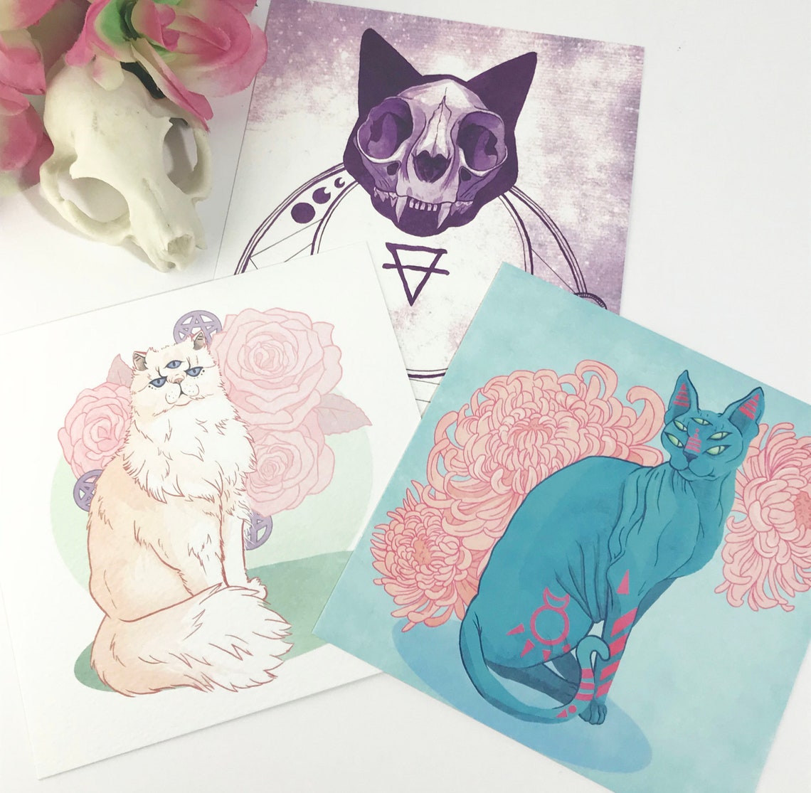Occult Pastel Goth Cat Skull A5 Art Print - Etsy