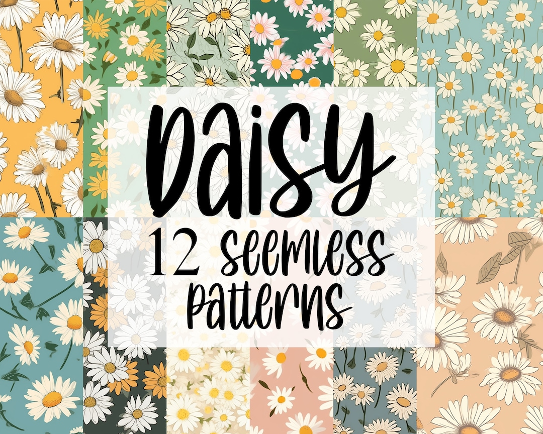12 Seamless Daisy Flower Patterns JPG Files - Digital Download for ...