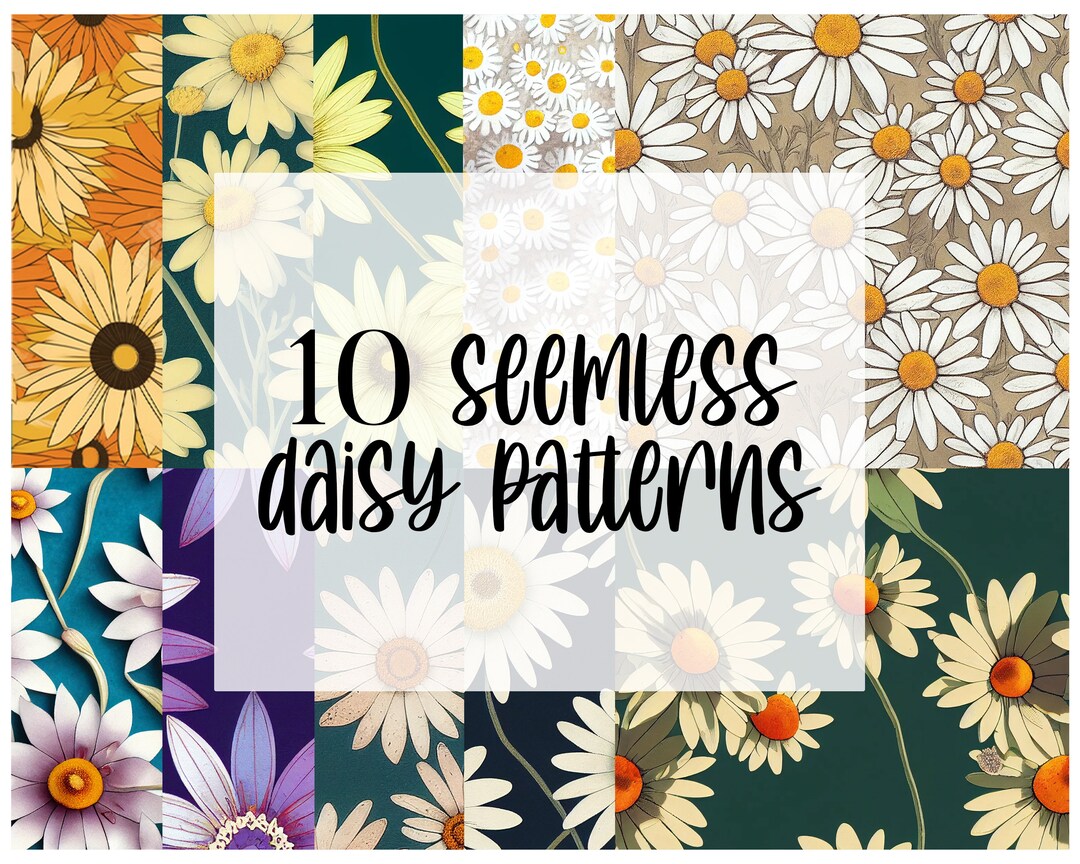 12 Seamless Daisy Flower Patterns JPG Files Digital Download for ...