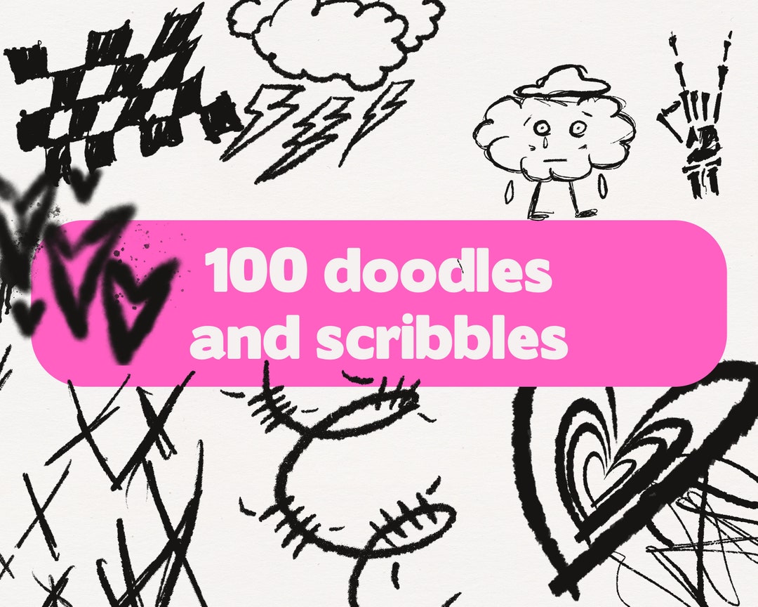 100 PNG Scribbles and Doodles for Photoshop, Canva, Note Taking ...