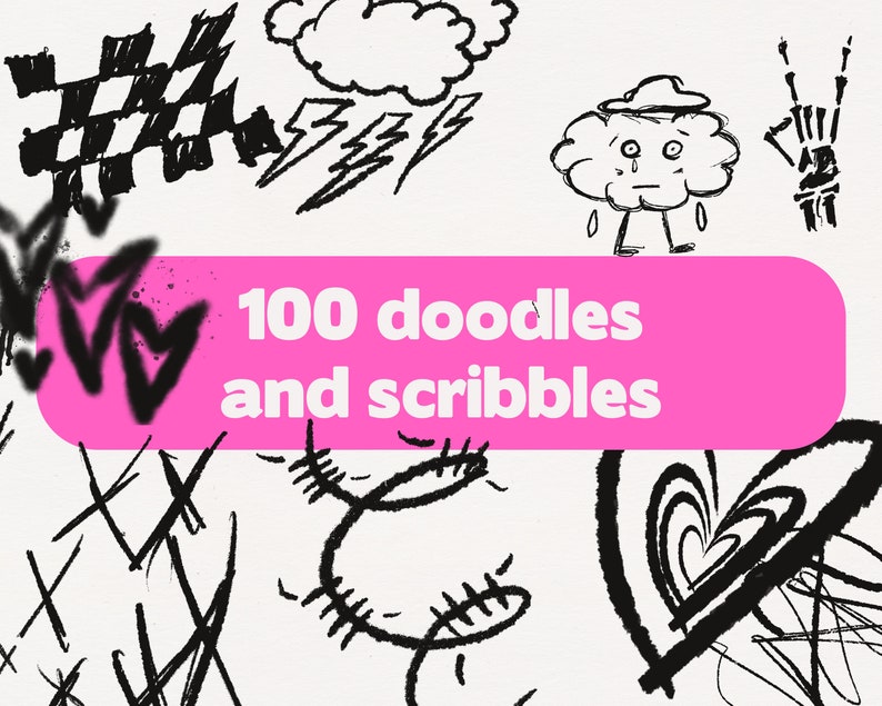 100 PNG Scribbles and Doodles for Photoshop, Canva, Note Taking ...