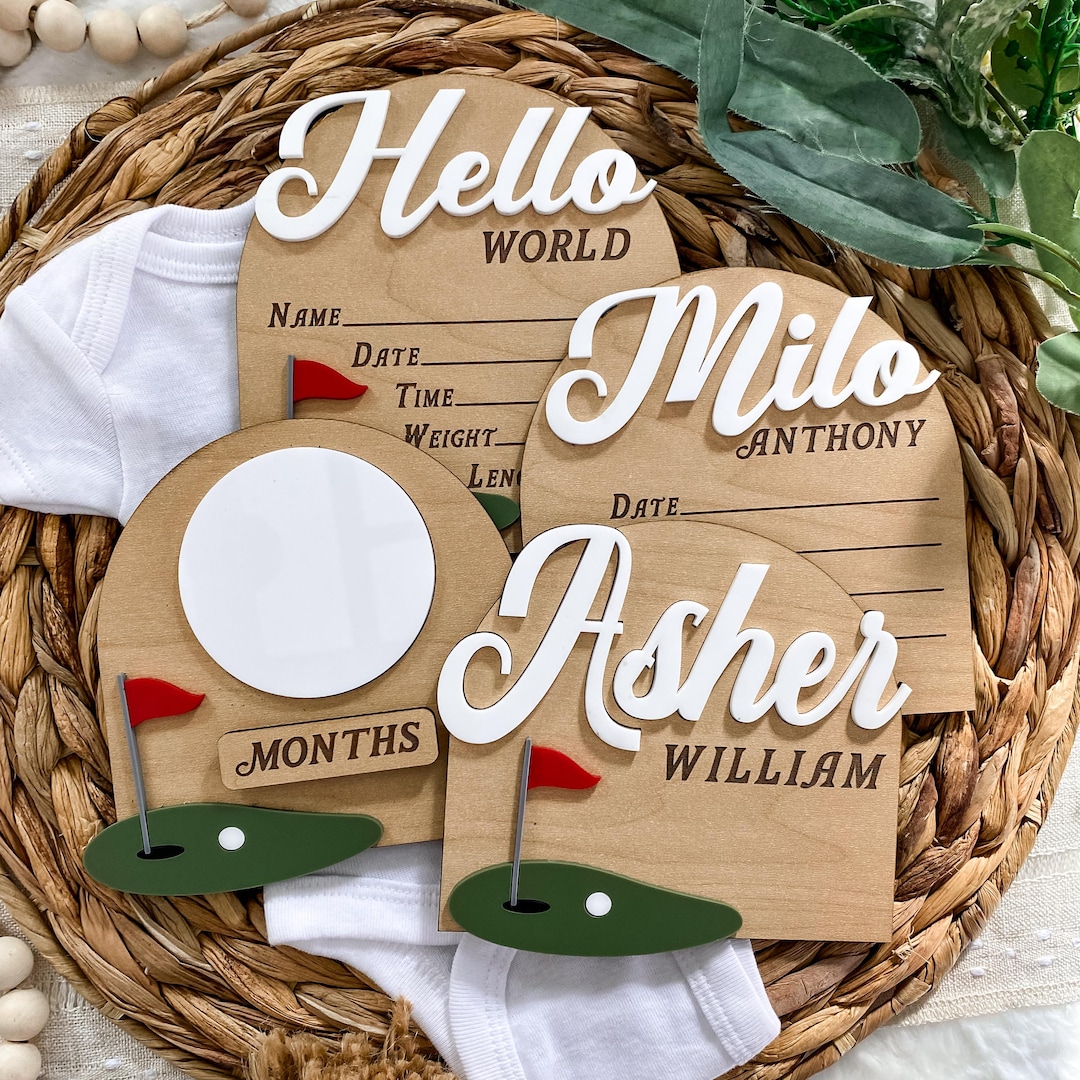 Golf Baby Nursery Sign - Birth Announcement Photo Prop - Engraved Photo ...