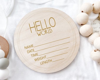 Baby Birth Announcement Wood Discs-milestone Card-hello World Sign ...