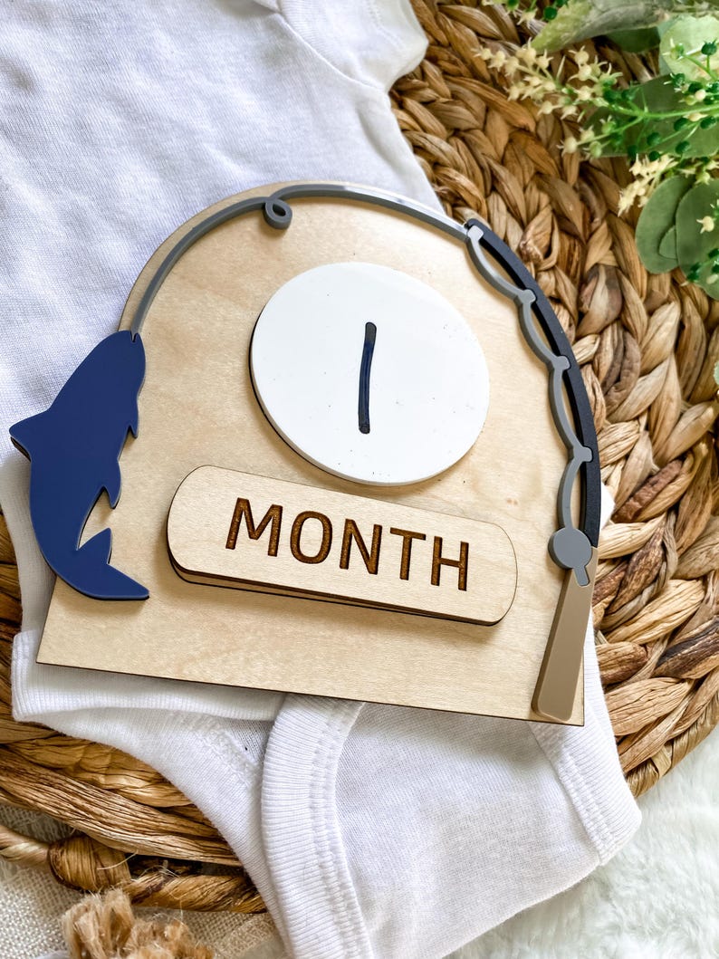 Fishing Monthly Milestone Sign - Write in Baby Name - Dry Erase Photo ...