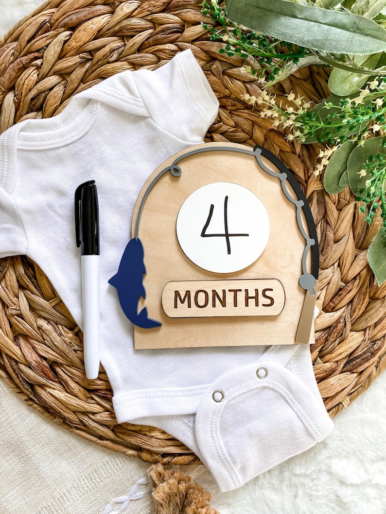 Fishing Monthly Milestone Sign - Write in Baby Name - Dry Erase Photo ...