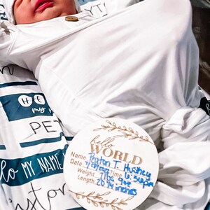 Baby Birth Announcement Wood Discs - Milestone Card - Hello World Sign ...