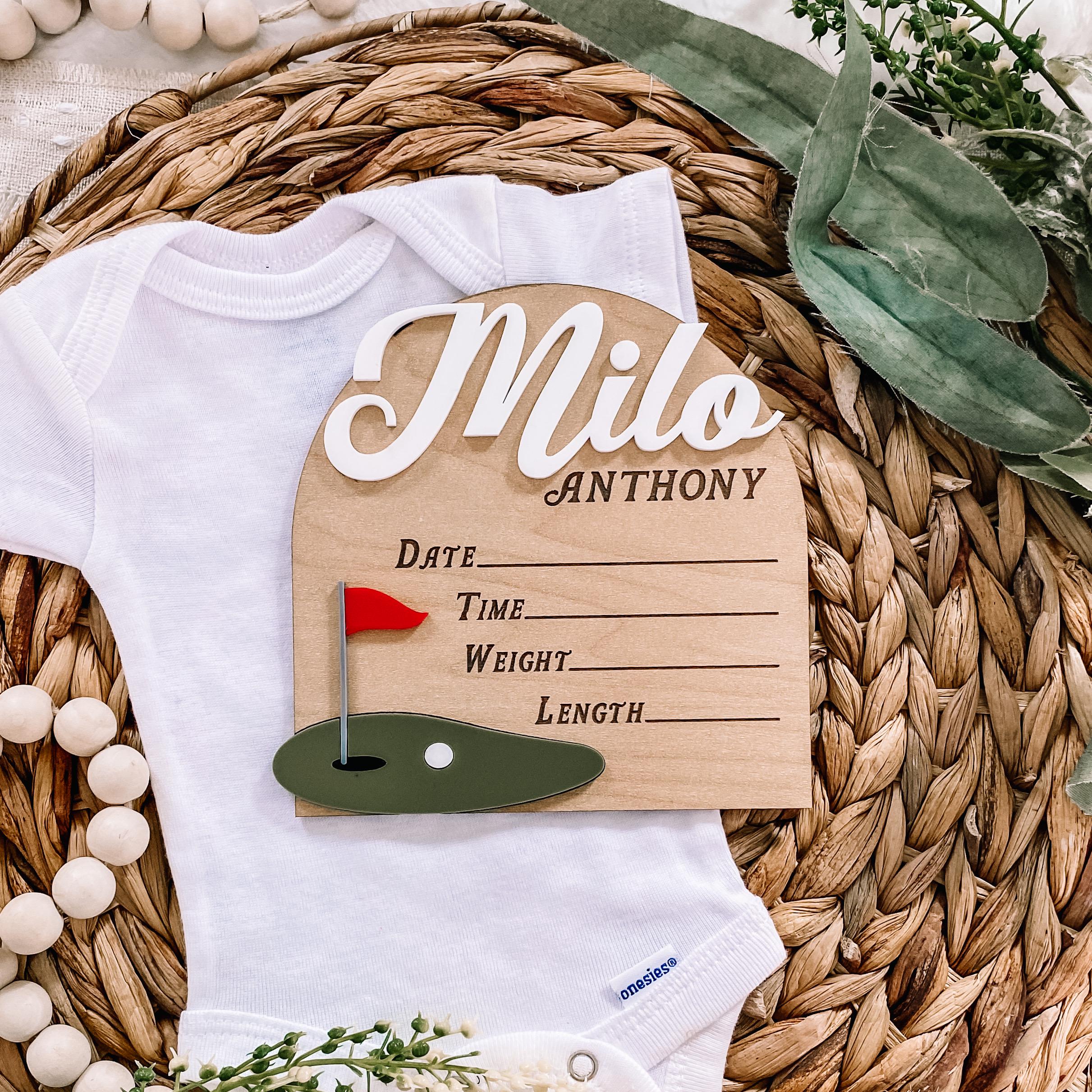 Golf Baby Nursery Sign - Birth Announcement Photo Prop - Engraved Photo ...