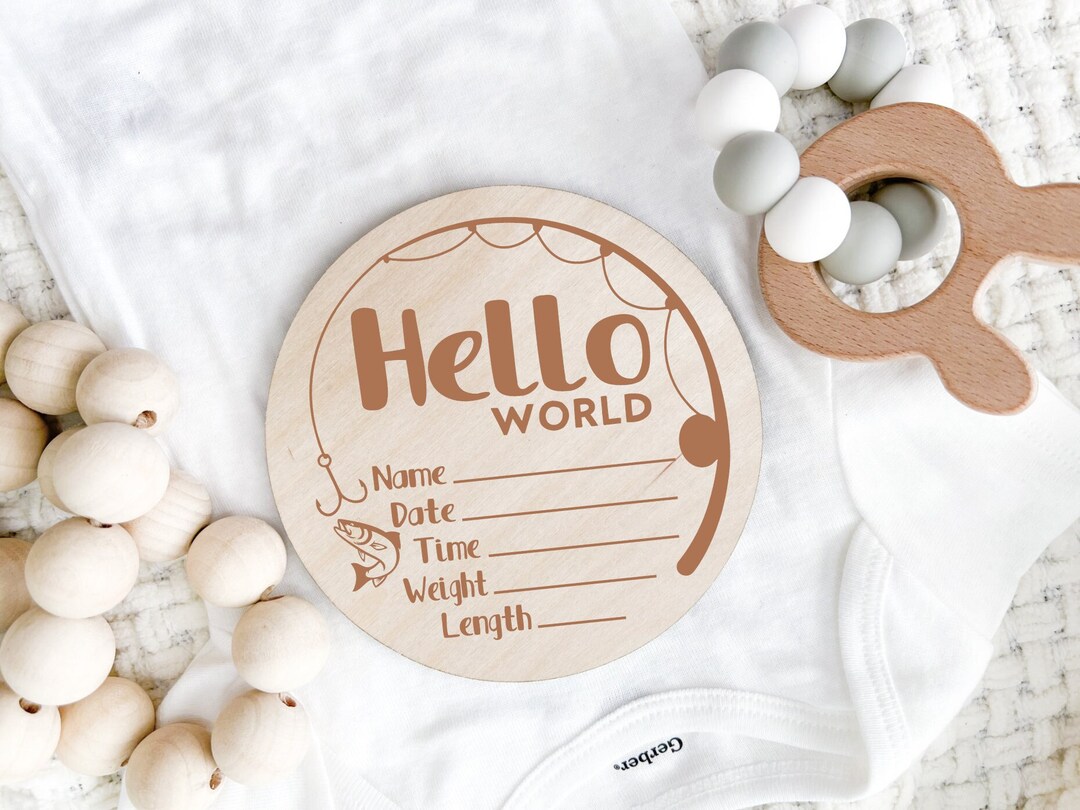 Fishing Birth Announcement Plaque - Wood Stat Disc - Baby Sign - Future ...