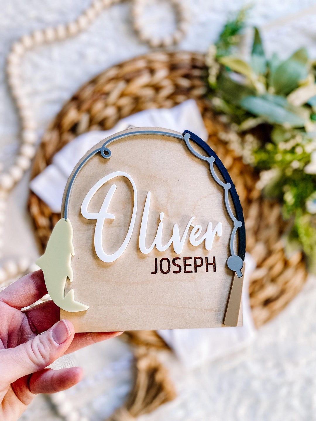 Custom Fishing Baby Name Reveal Sign - Personalized Nursery Decor ...