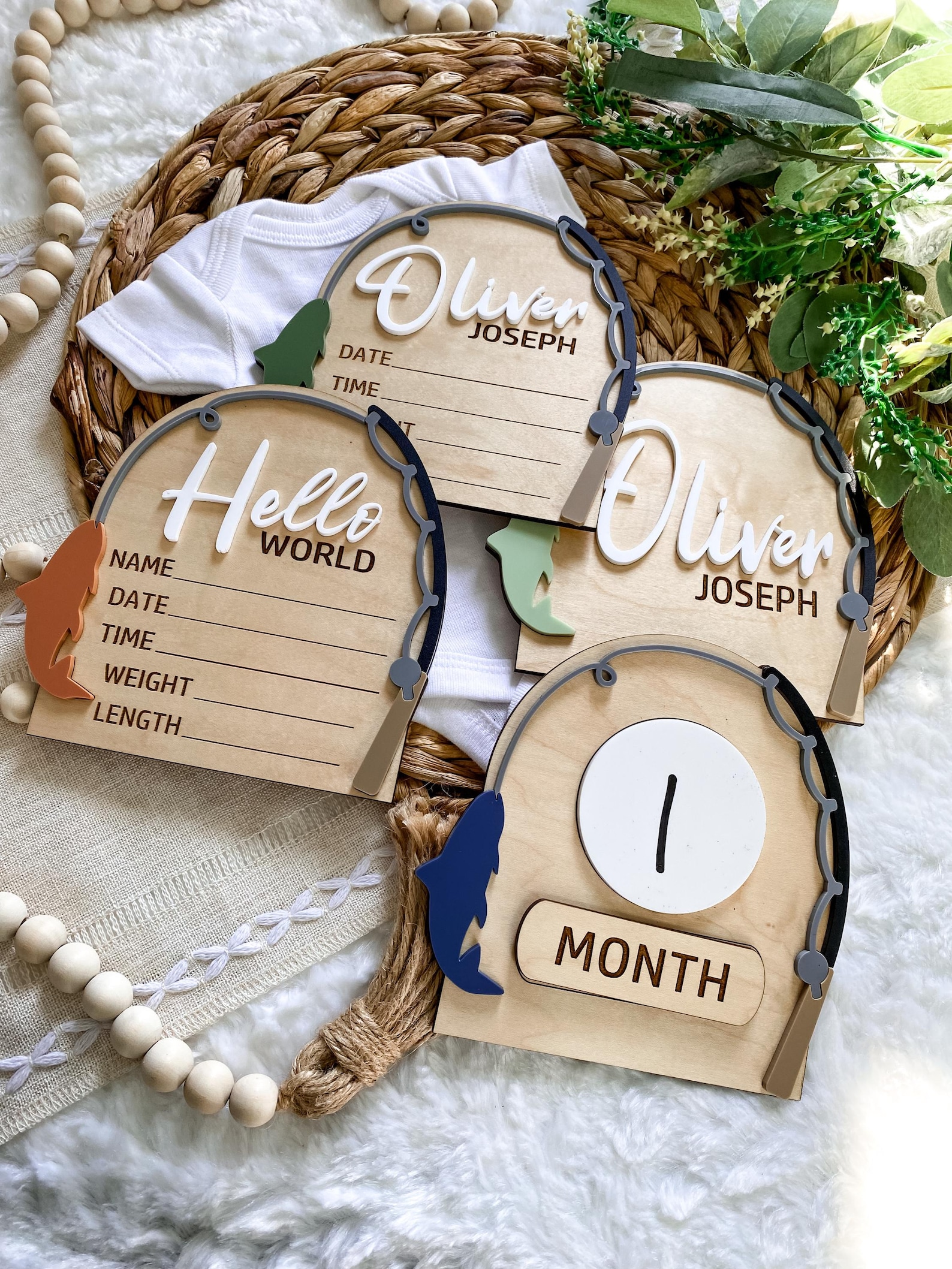 Fishing Monthly Milestone Sign - Write in Baby Name - Dry Erase Photo ...