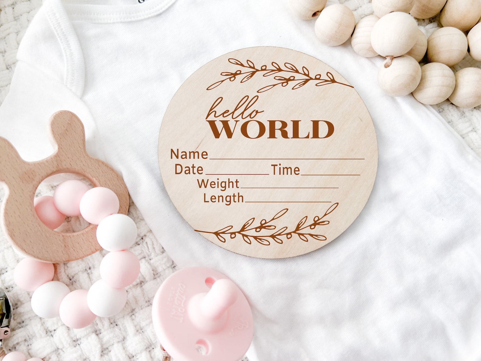 Baby Birth Announcement Wood Discs - Milestone Card - Hello World Sign ...