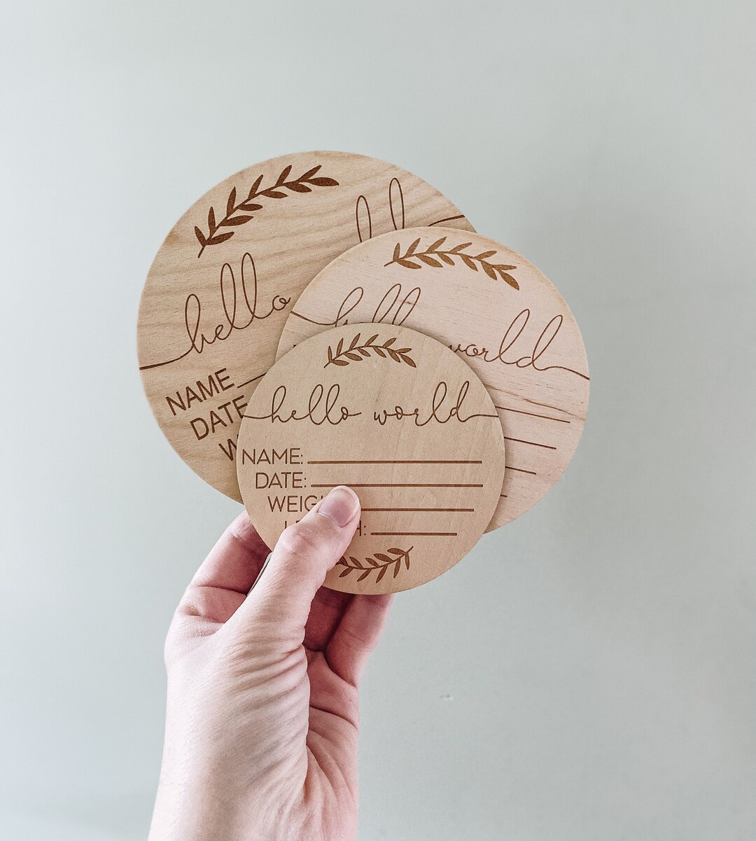 Baby Birth Announcement Wood Discs Milestone Card Hello World Sign ...