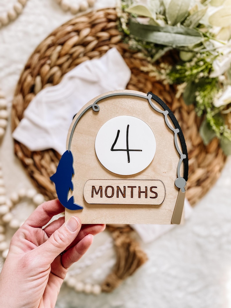 Fishing Monthly Milestone Sign - Write in Baby Name - Dry Erase Photo ...