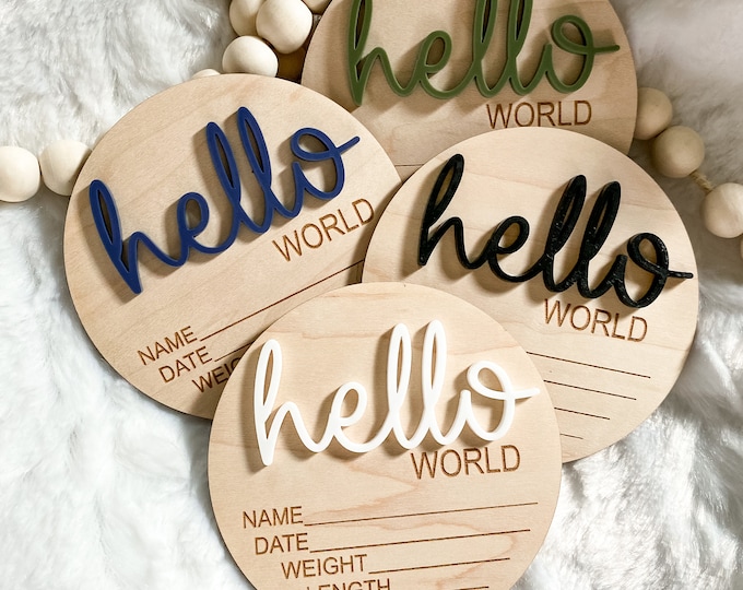 Hello World Birth Announcement Custom Wood Sign Baby Shower Gift New ...