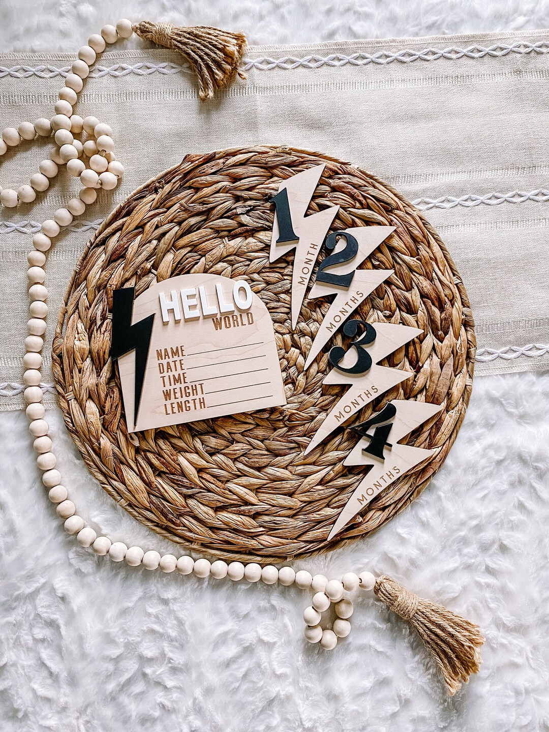 Lightning Bolt Baby Milestone Markers - 3D Monthly Plaque - Wood Age ...