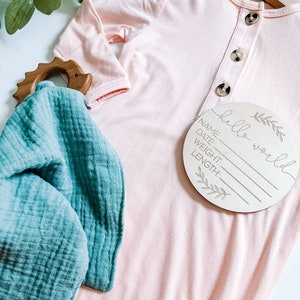 Baby Birth Announcement Wood Discs - Milestone Card - Hello World Sign ...