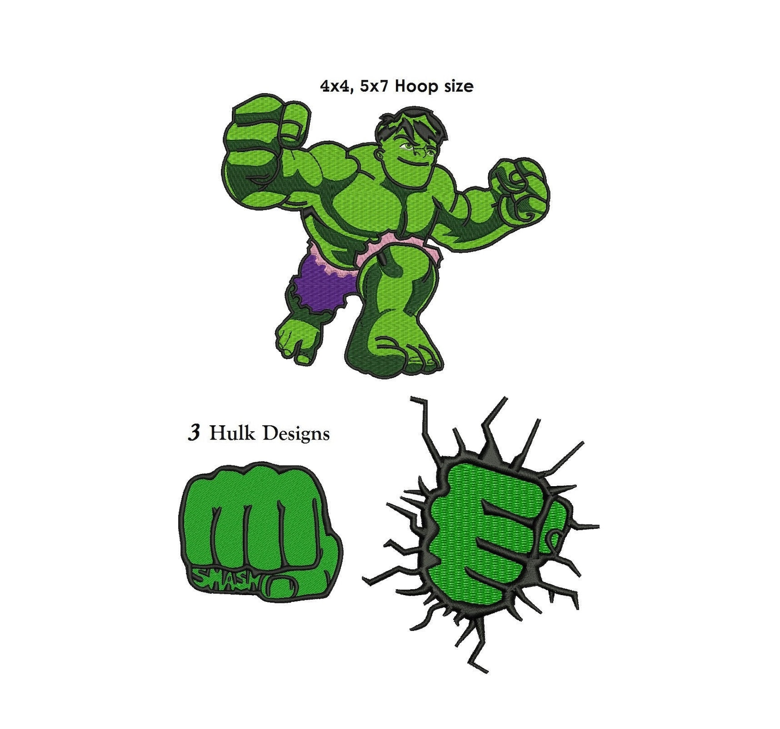 Hulk Embroidery Design 3 Designs Instant Download the | Etsy