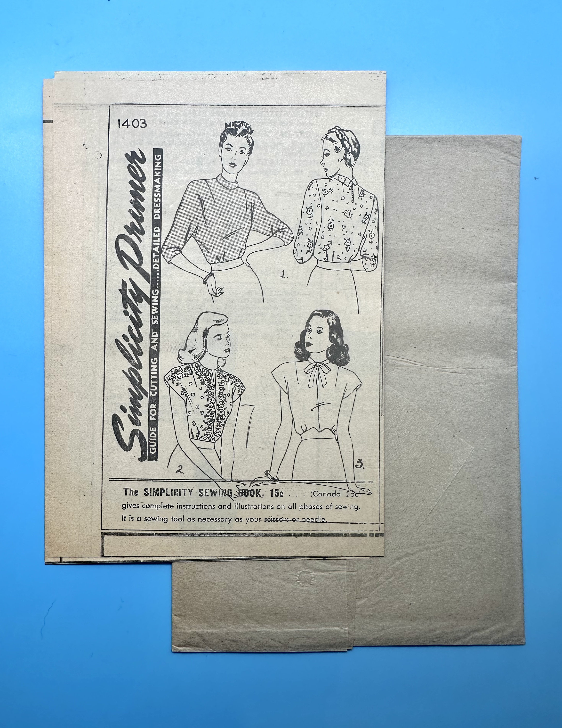 Simplicity 1403 1940's Misses' and Womens' Blouses Vintage Sewing Cut ...