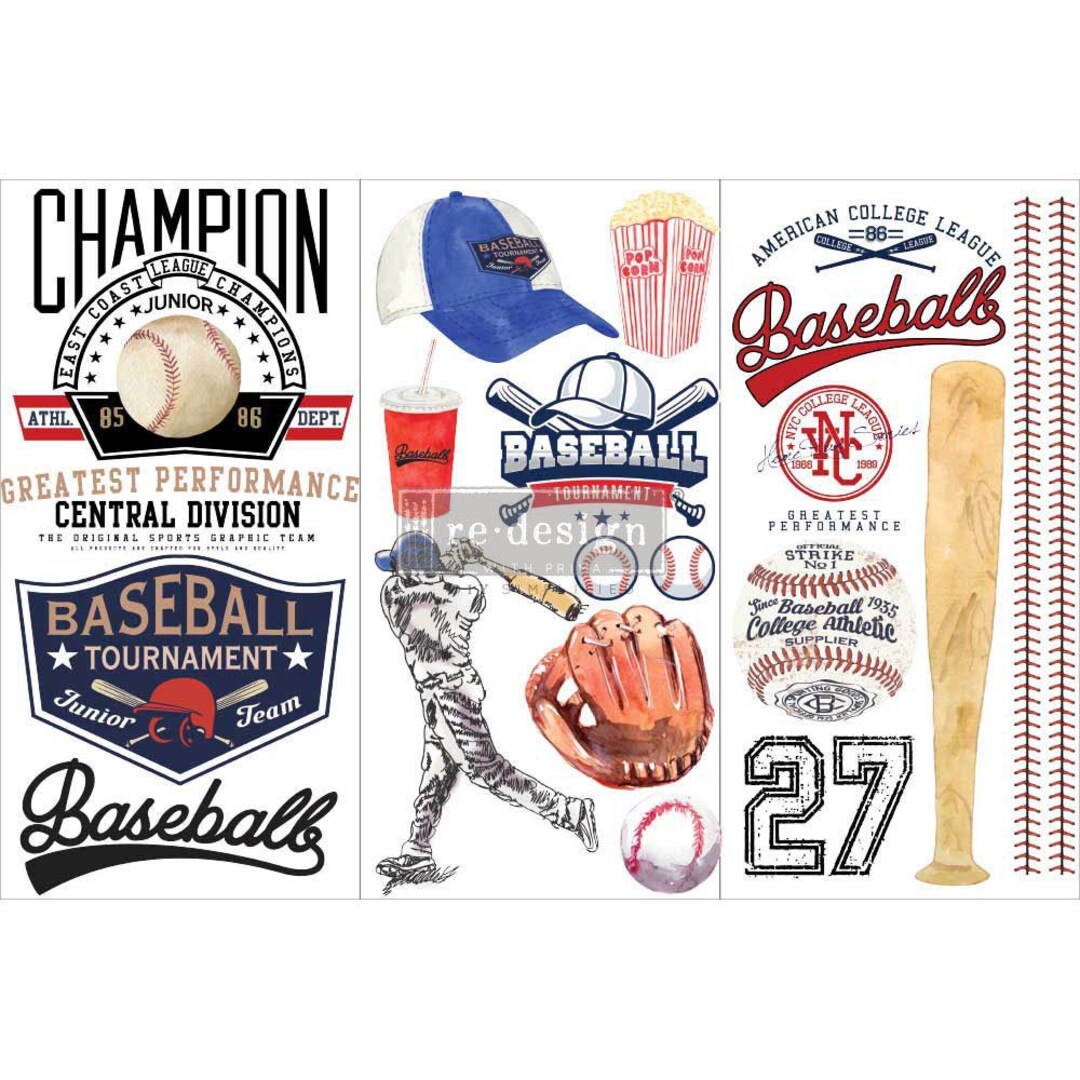 Baseball, Re-design Transfer, Sports Decal, Rub on Decal, Furniture ...
