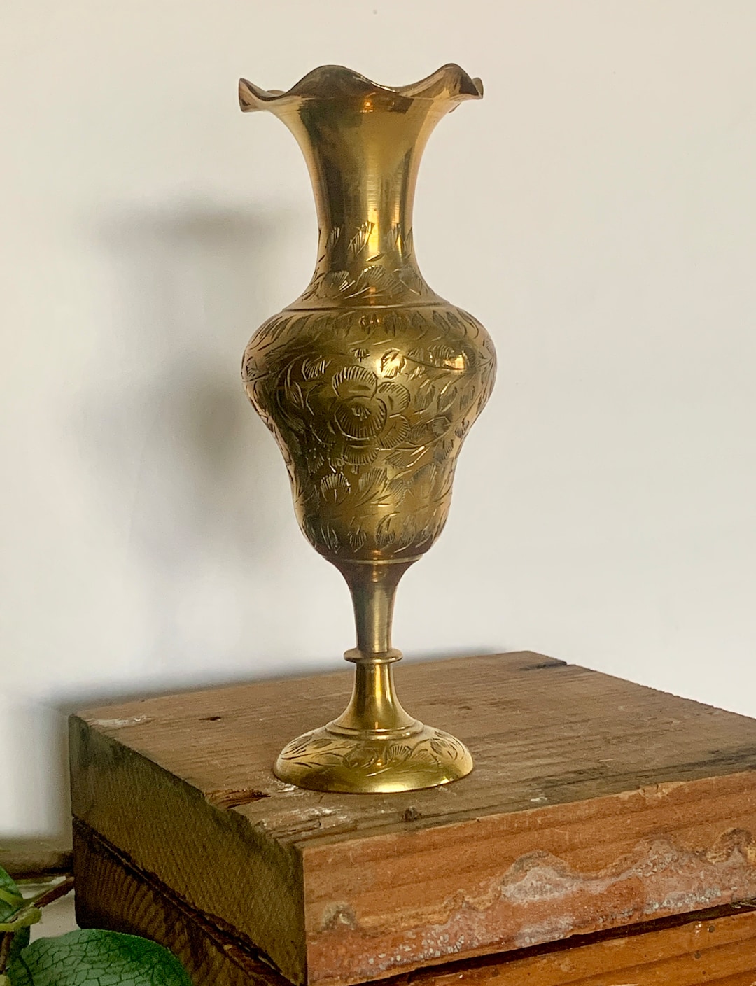 Vintage Brass Bud Vase, Etched Brass Vase, Fluted Edge Brass Vase, Boho ...