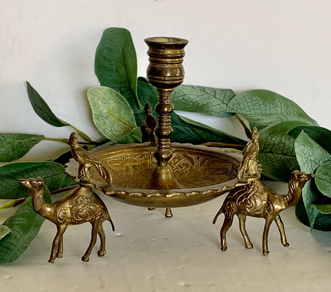 Antique Damascus Islamic Brass Candle Holder 3 Camel and - Etsy