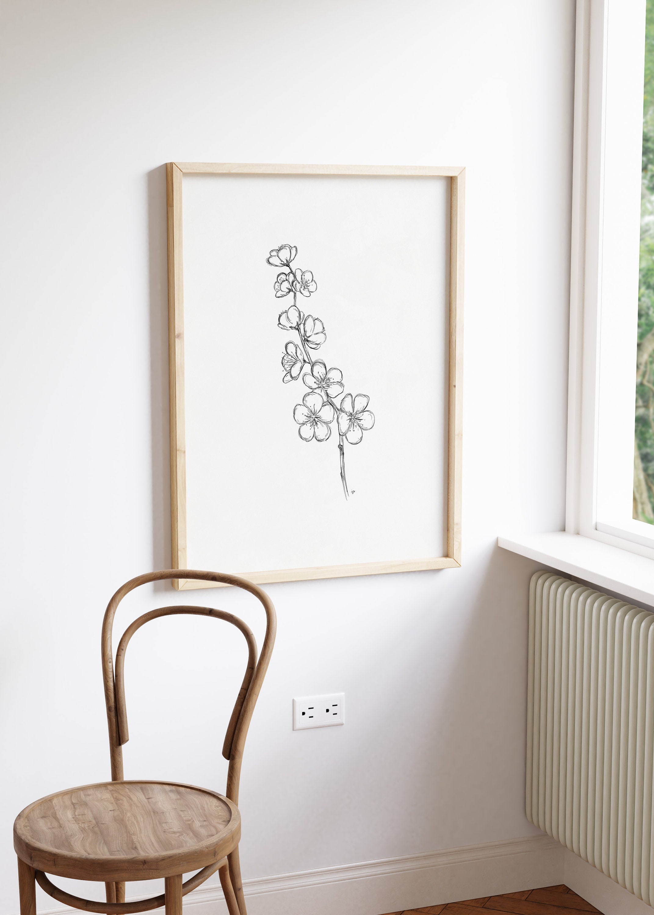 Cherry Blossom Pencil Sketch Wall Art, Sketch Art Printable, Cherry ...
