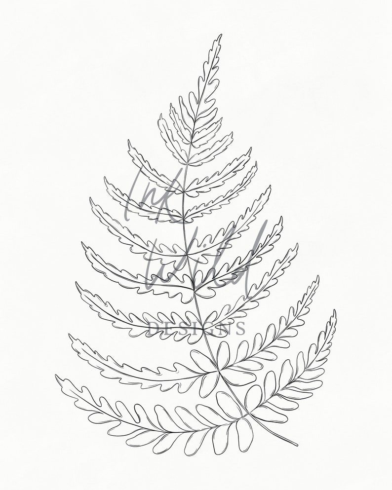 Fern Botanical Wall Art, Fern Printable, Fern Leaf Print, Black and ...