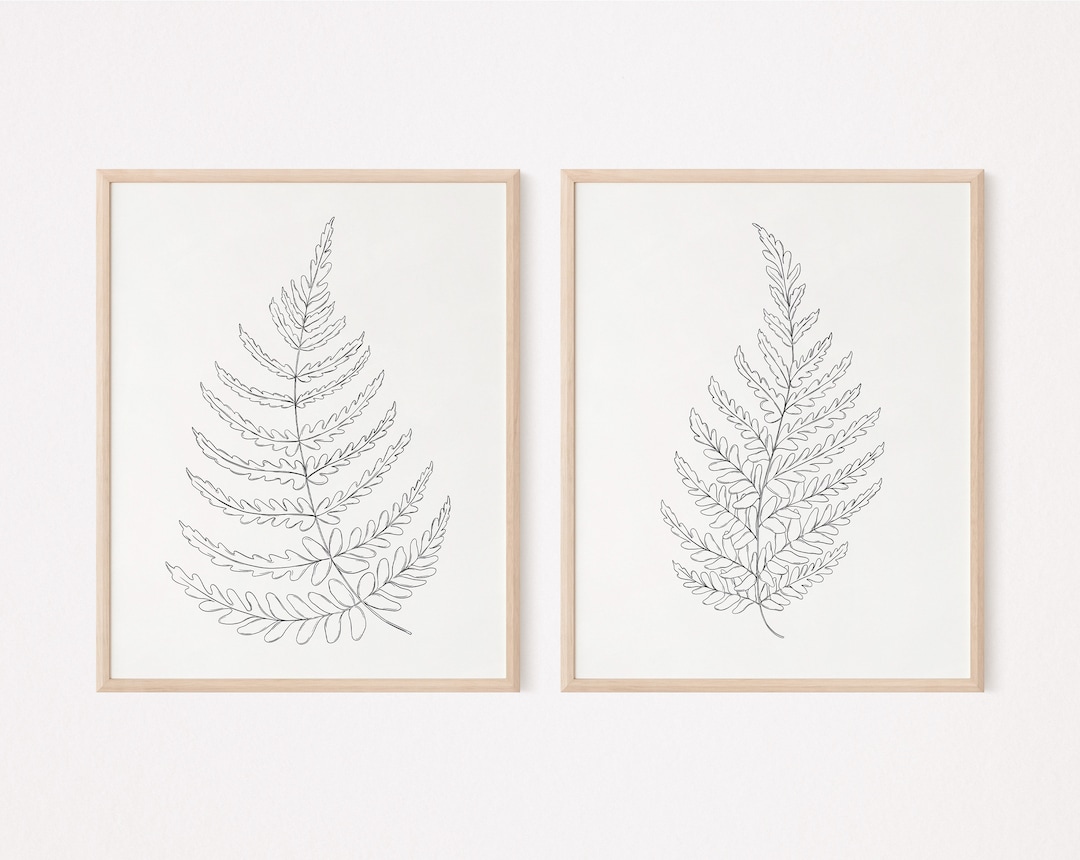 Fern Print Set, Neutral Botanical Prints Set of 2, Fern Printable, Line ...