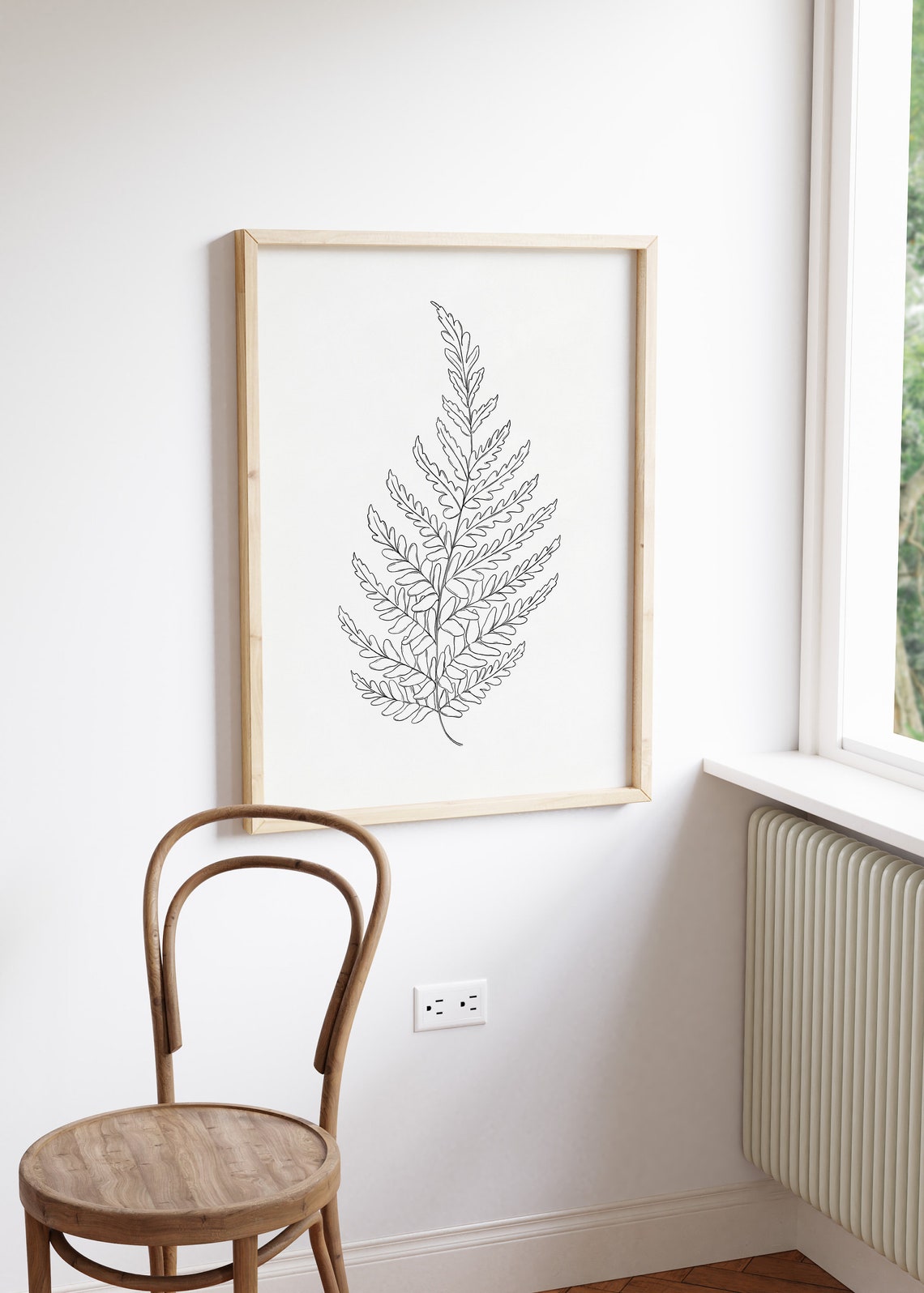 Fern Print Set, Neutral Botanical Prints Set of 2, Fern Printable, Line ...