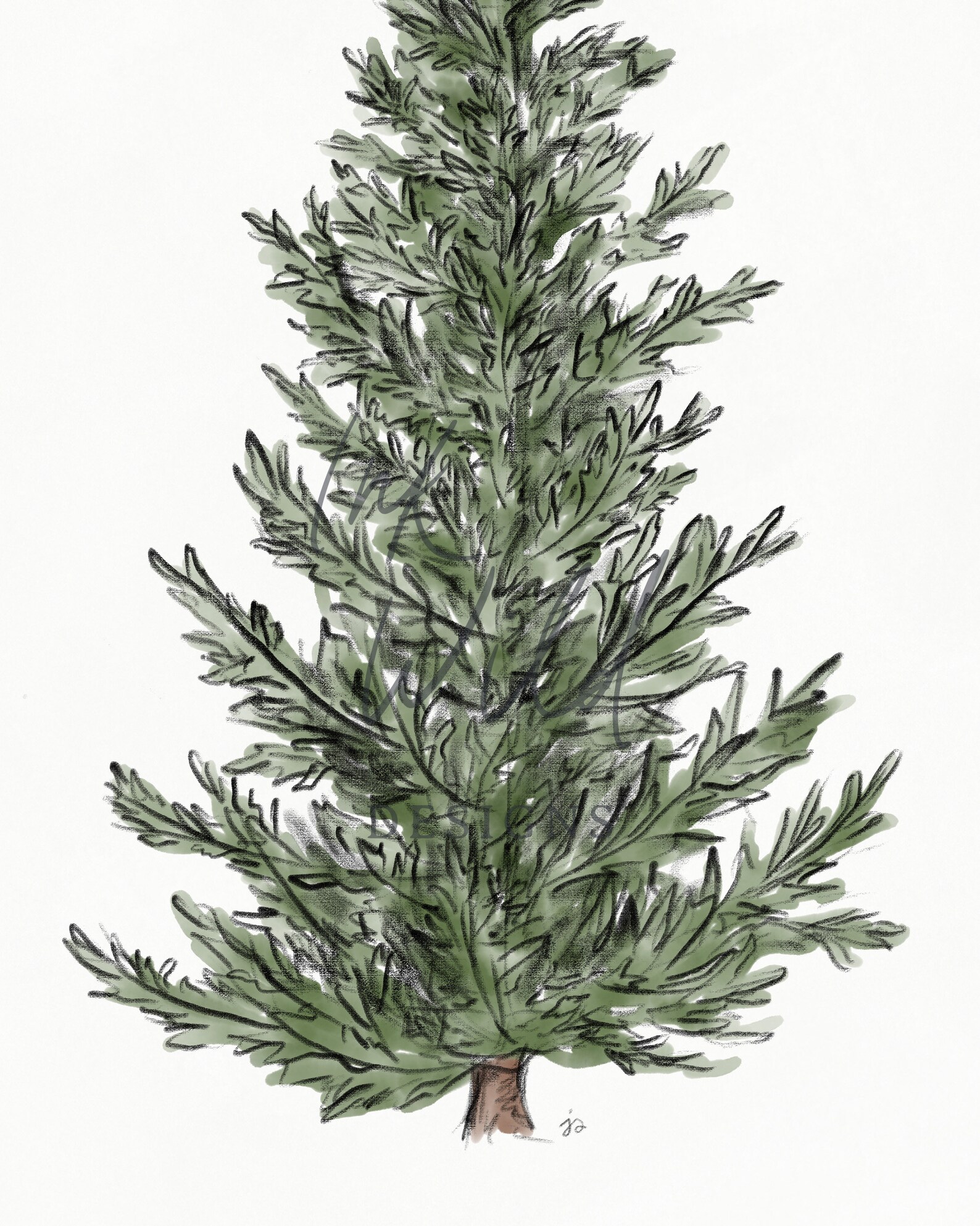 Watercolor Christmas Printable, Spruce Wall Art, Spruce Tree ...