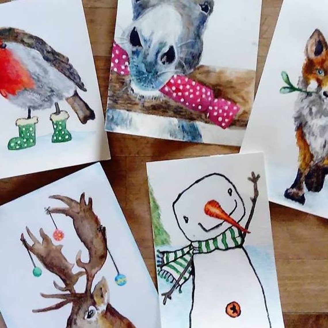 Festive Goose Christmas, Xmas, Greeting Card, Original Printed Artwork ...