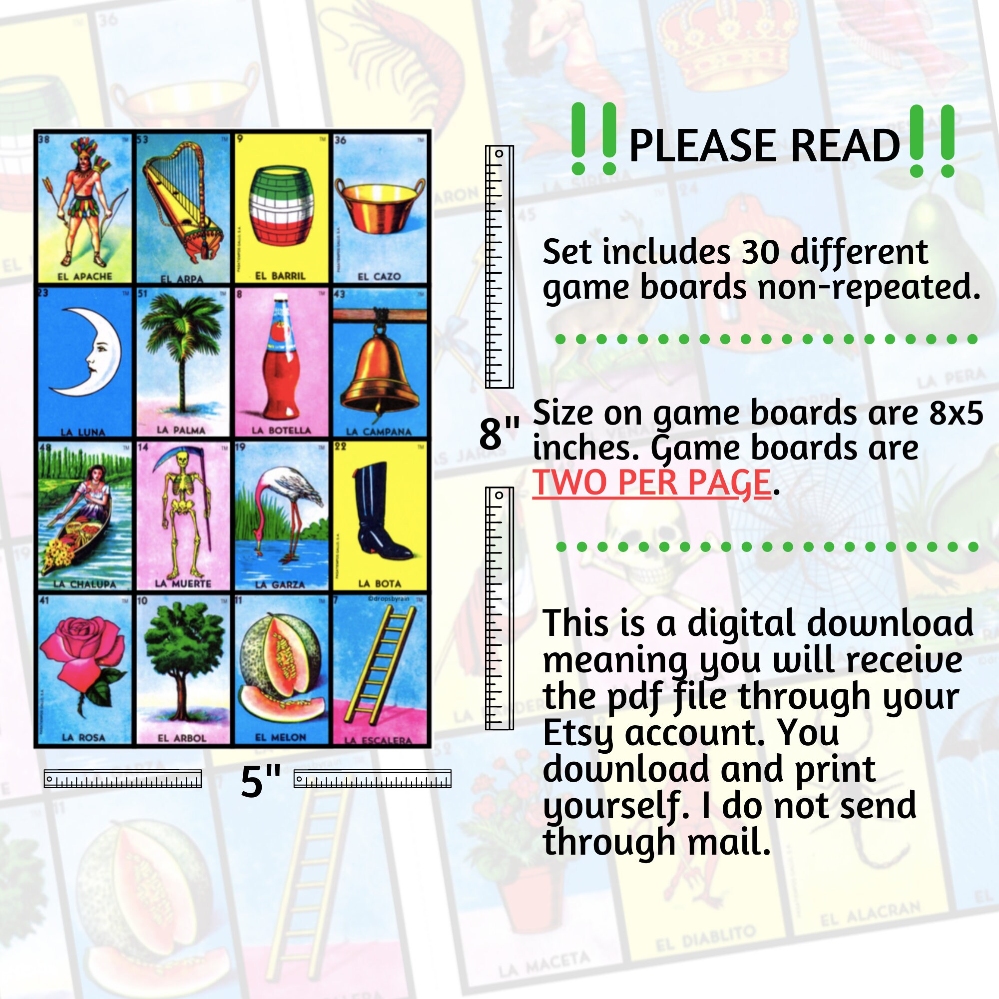 30 Loteria Cards4x4 Game Boards Digital File Instant | Etsy