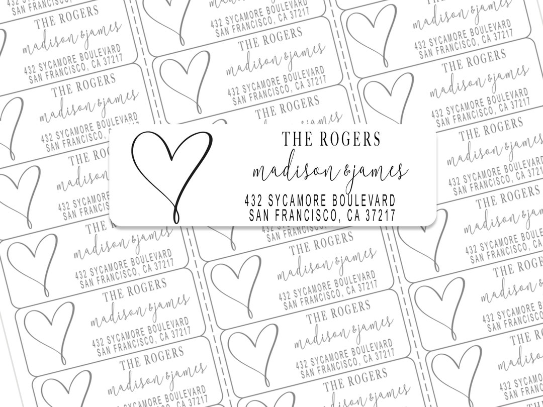 Heart Return Address Labels for Envelopes, Personalized Address Labels ...