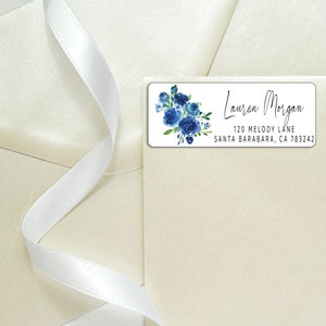 Blue Elegant Roses Address Labels for Envelopes, Personalized Address ...