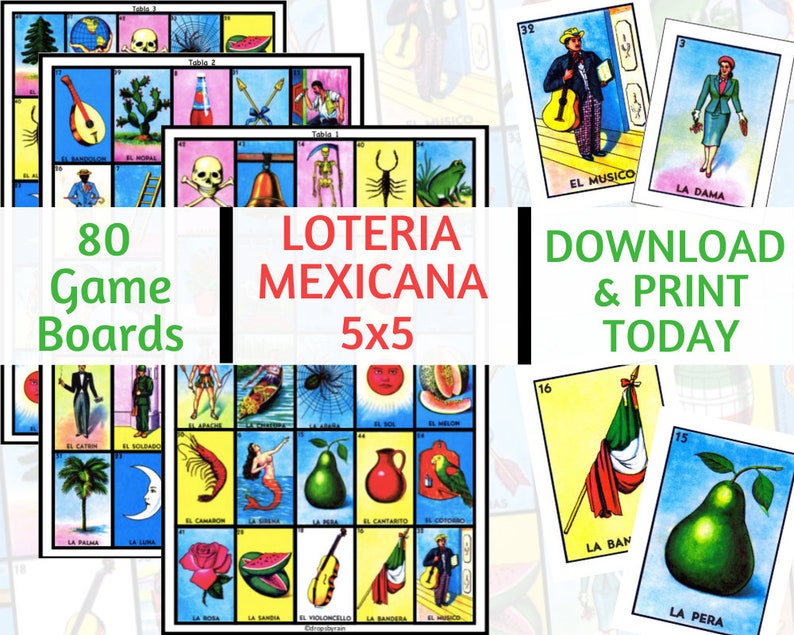 80 Loteria Cards 5x5 Game Boards Digital File Instant | Etsy