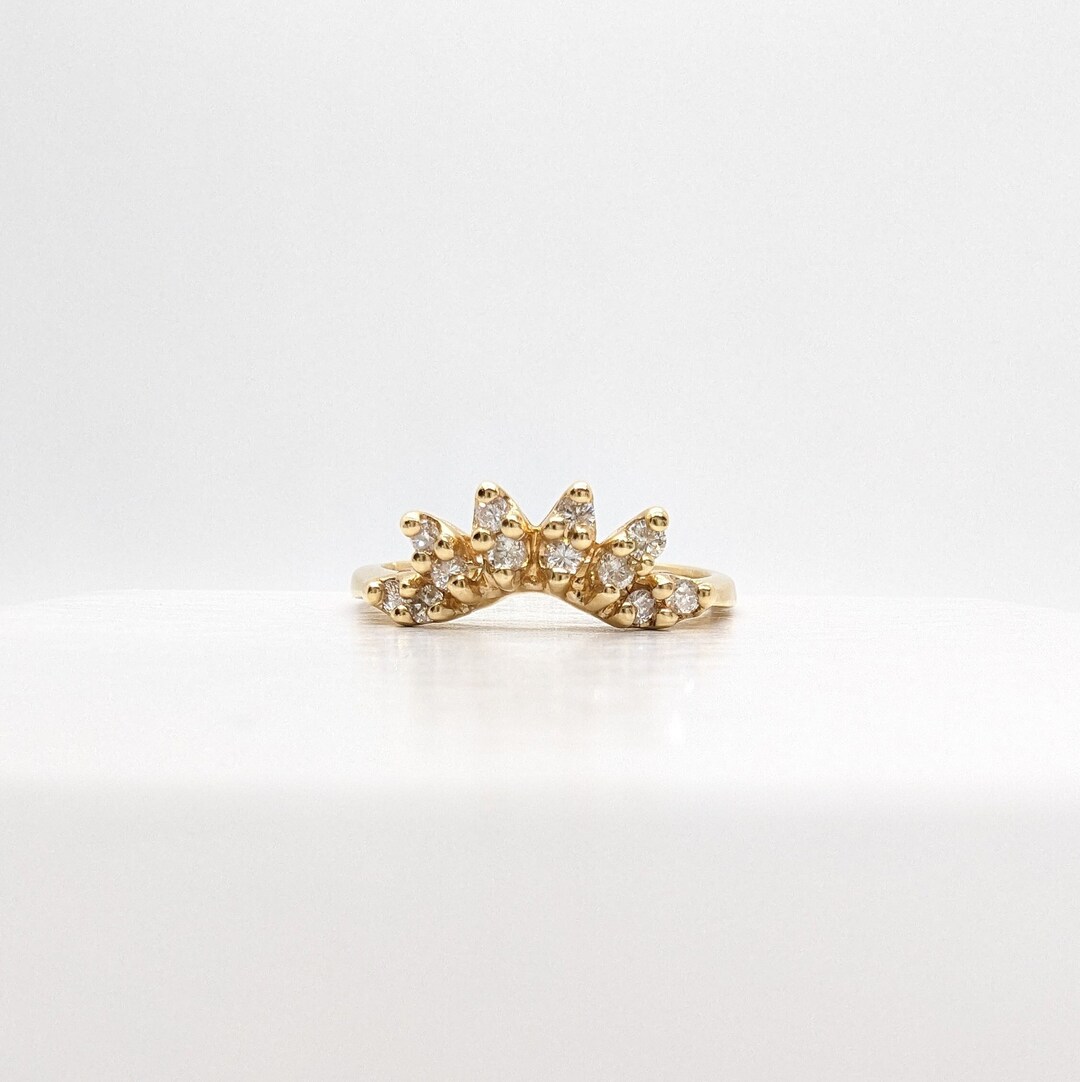 14K Yellow Gold 1/5 TCW Curved Contour Band Ring Size 7.25 Wedding Ring ...