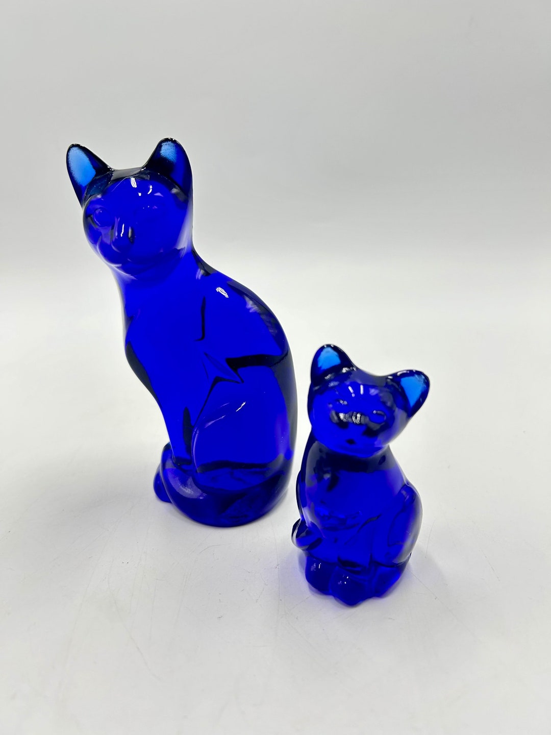 Vintage 1999 Fenton Art Glass Cobalt Blue 5 Cat OR 3 Kitten Figurine ...