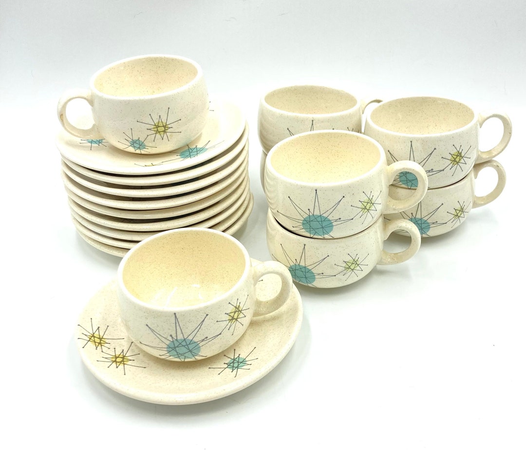 Franciscan Starburst Cup and Saucer Sets, Blue, Green, Yellow Stars ...