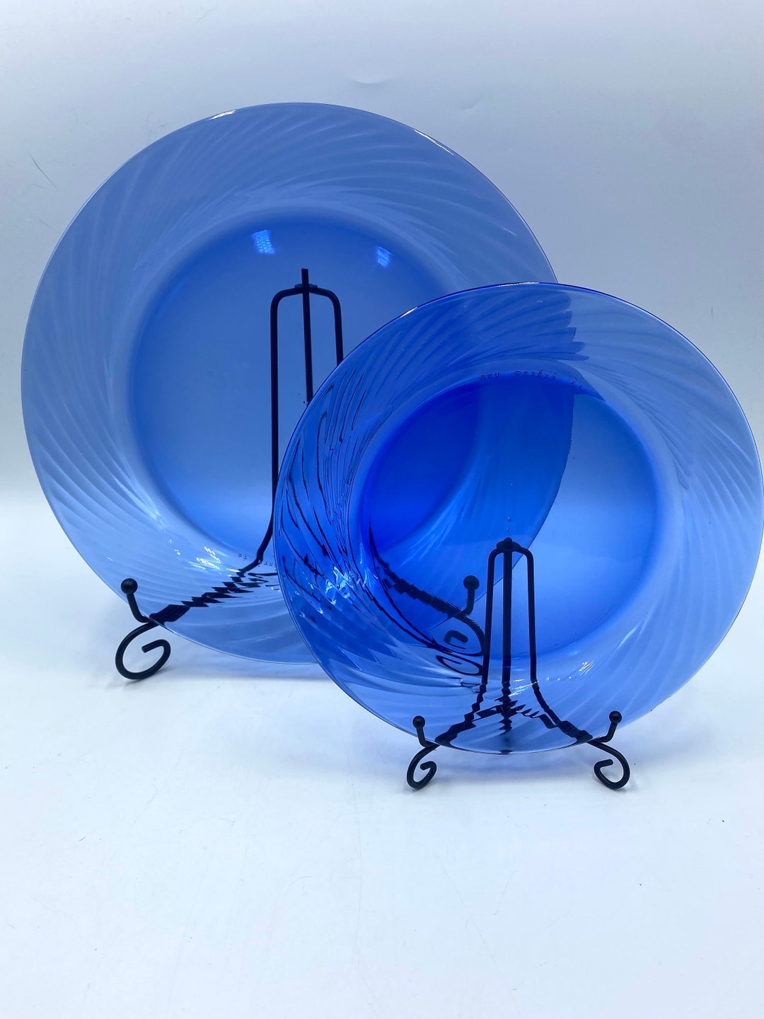 Pyrex Glass Cobalt Blue Festiva Glass Swirl Salad Plates set of 2, Nos ...