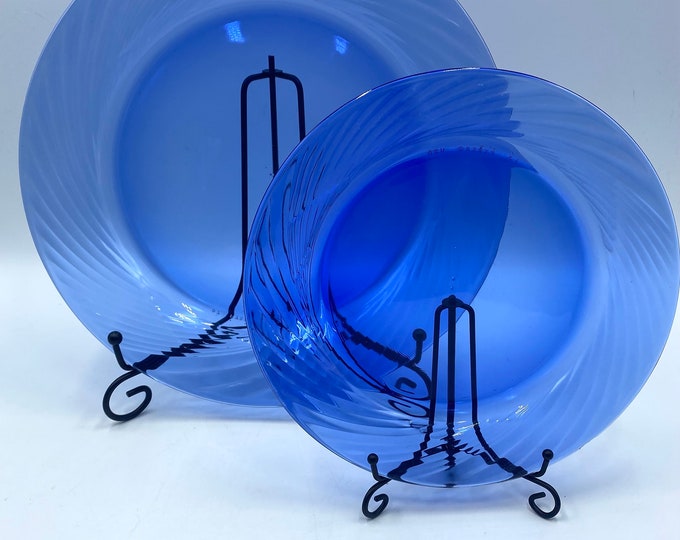 Pyrex Glass Cobalt Blue Festiva Glass Swirl Salad Plates (set of 2 ...