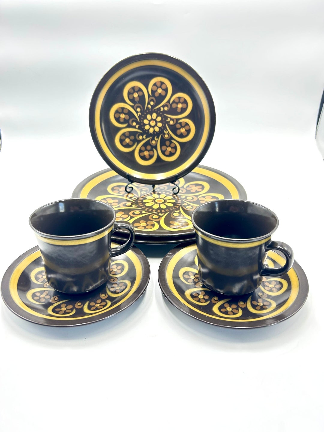 Vintage 70s Mikasa Majorca Lodi Dinnerware, 2 Cups, 2 Saucers, Brown ...