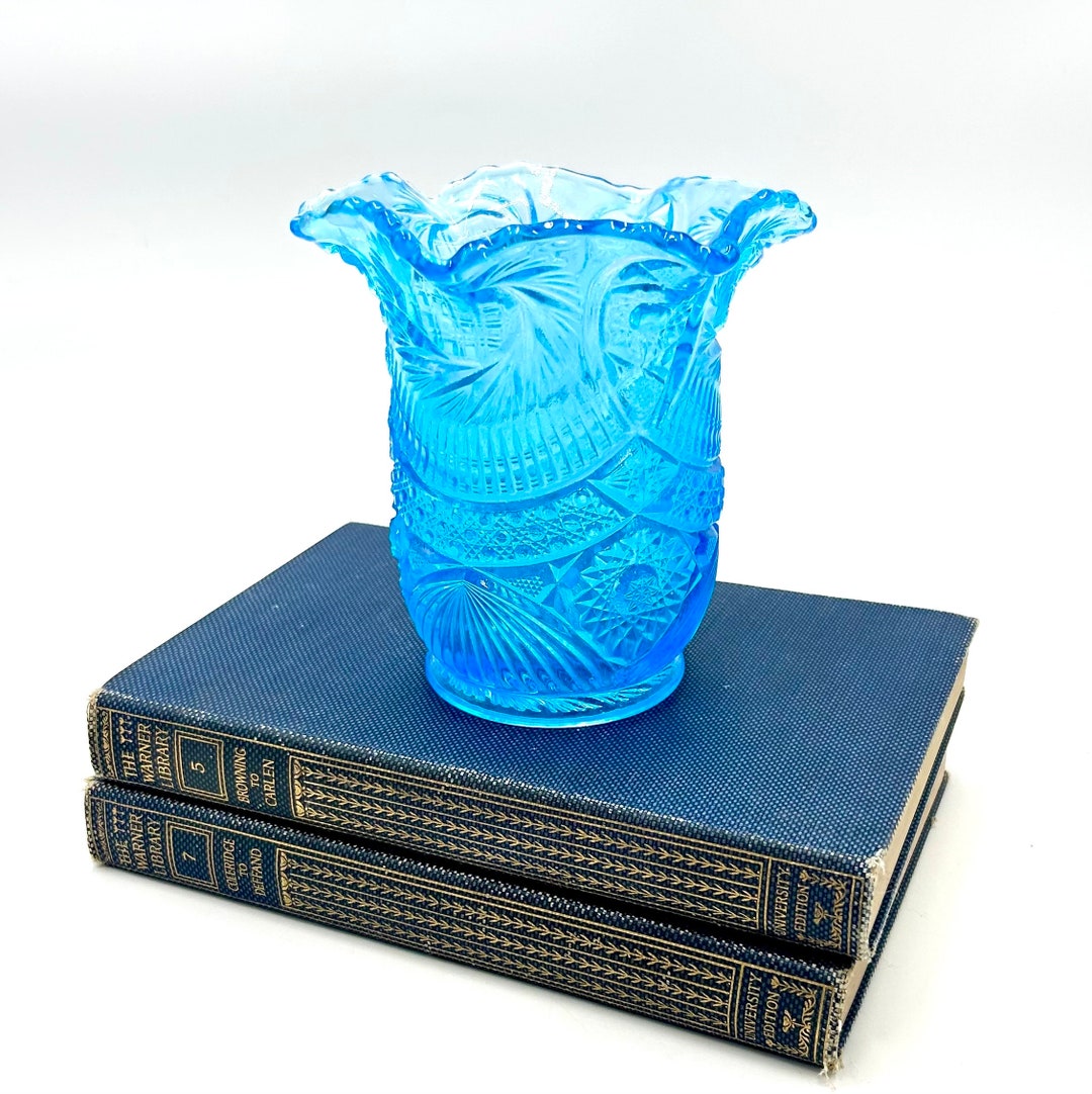 Kemple / Mckee Aqua Blue Glass Aztec Pattern Spooner Vase, Vintage ...