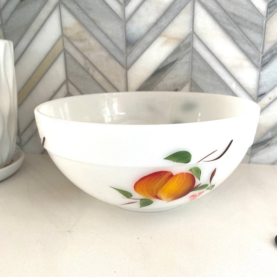 Vintage Fire King Hand Painted Fruits Milk Glass Mixing Bowl - Etsy