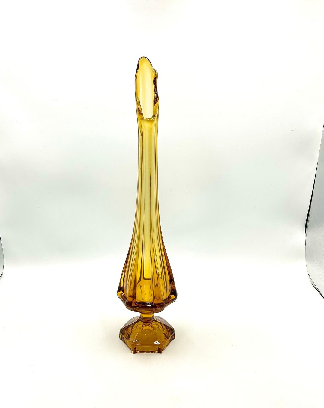 Viking Glass Amber 19 Swung Vase, Epic Line, 6-panel Honey Gold Vintage ...